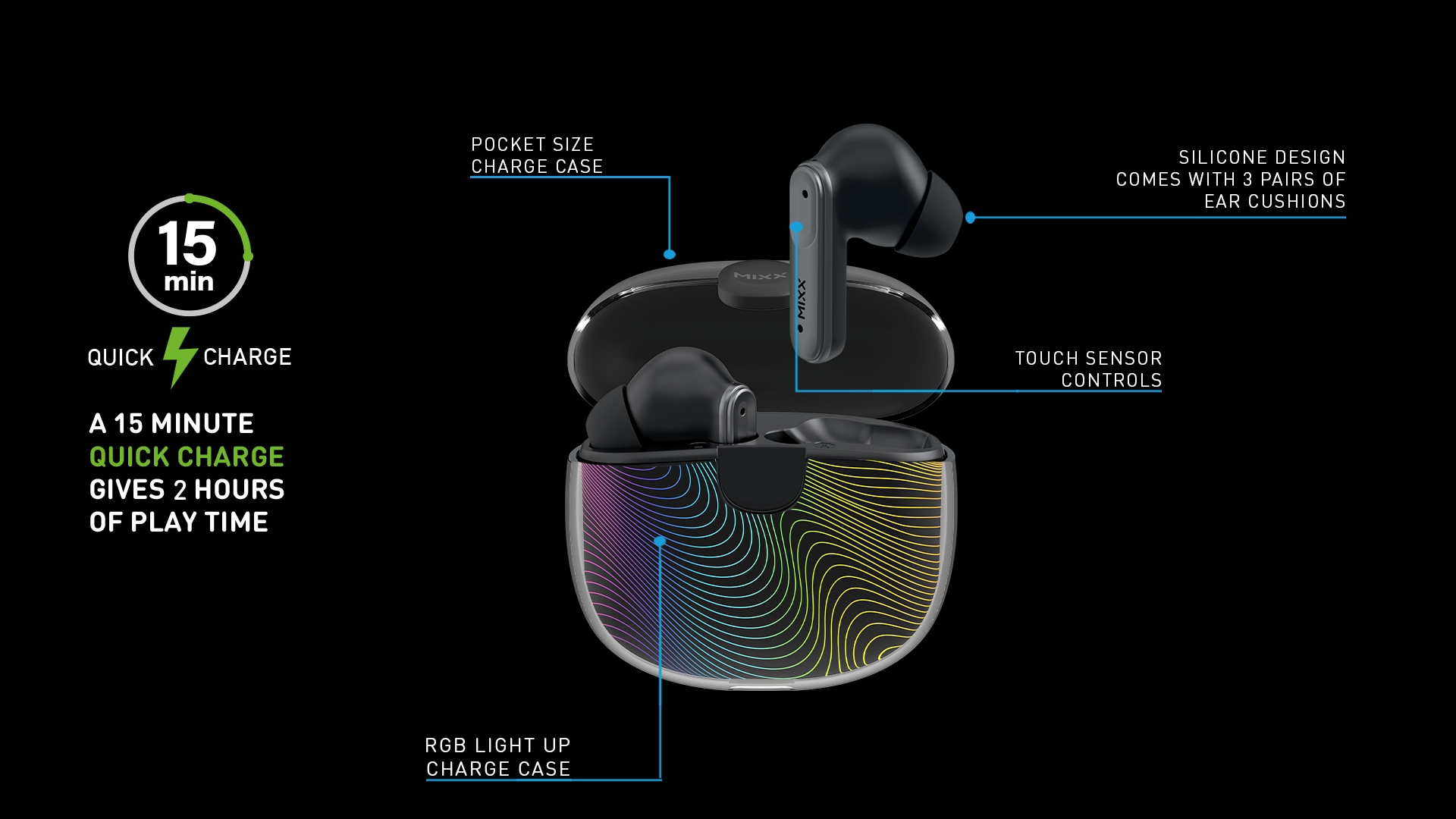 MIXX STREAMBUDS COLOURCHROMA 3 WIRELESS EARBUDS